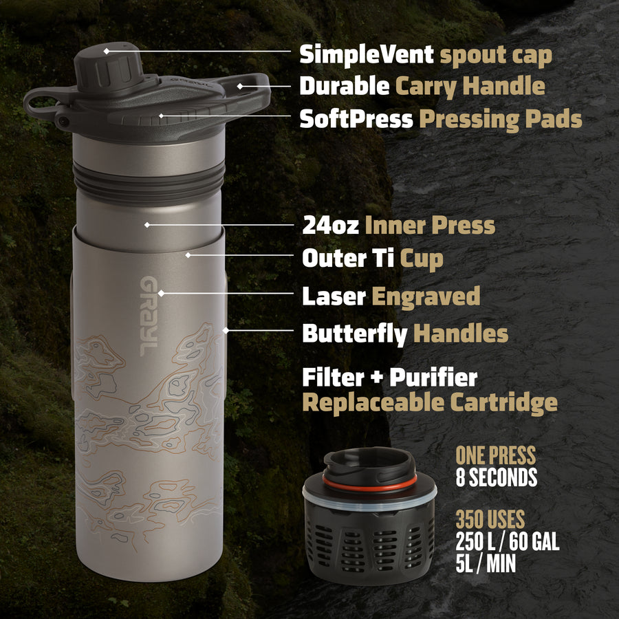 24oz GeoPress® Ti Filter & Purifier Water Bottle - Covert Edition – GRAYL®